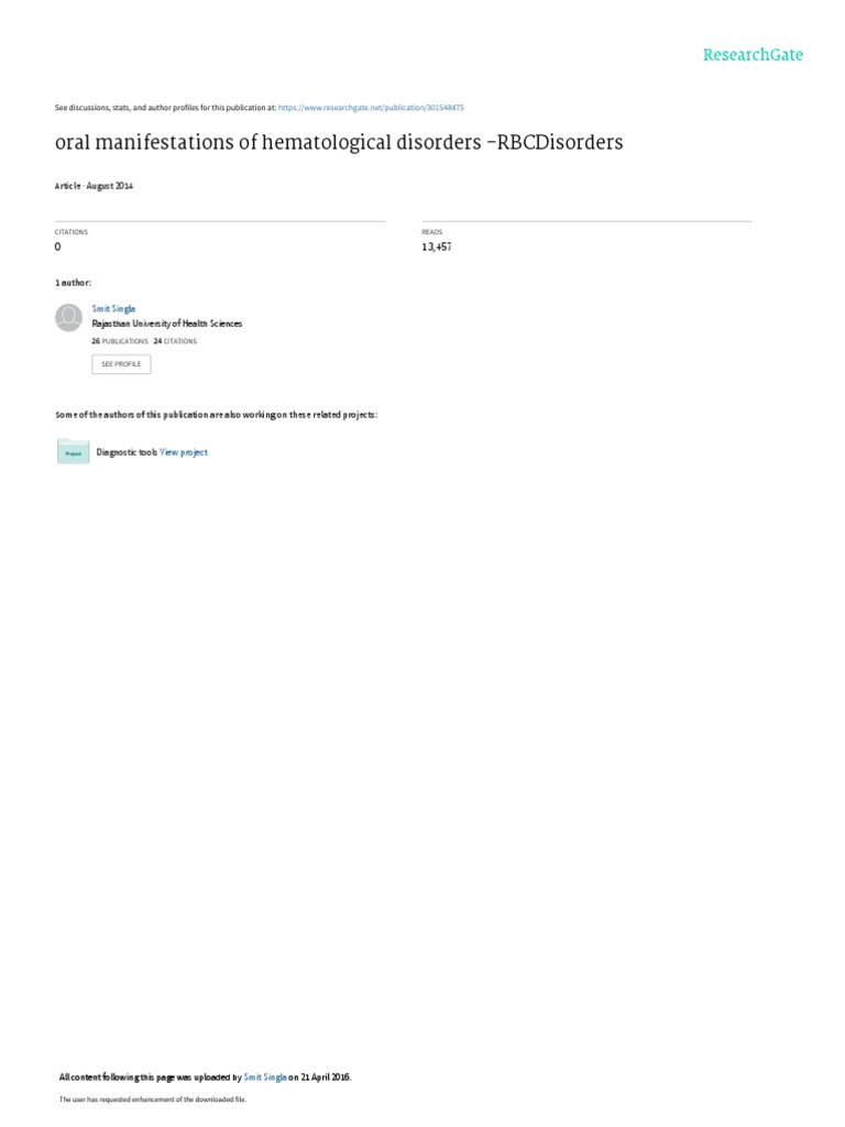 Oral Manifestations of Hematological Disorders | PDF | Anemia | Medical Specialties