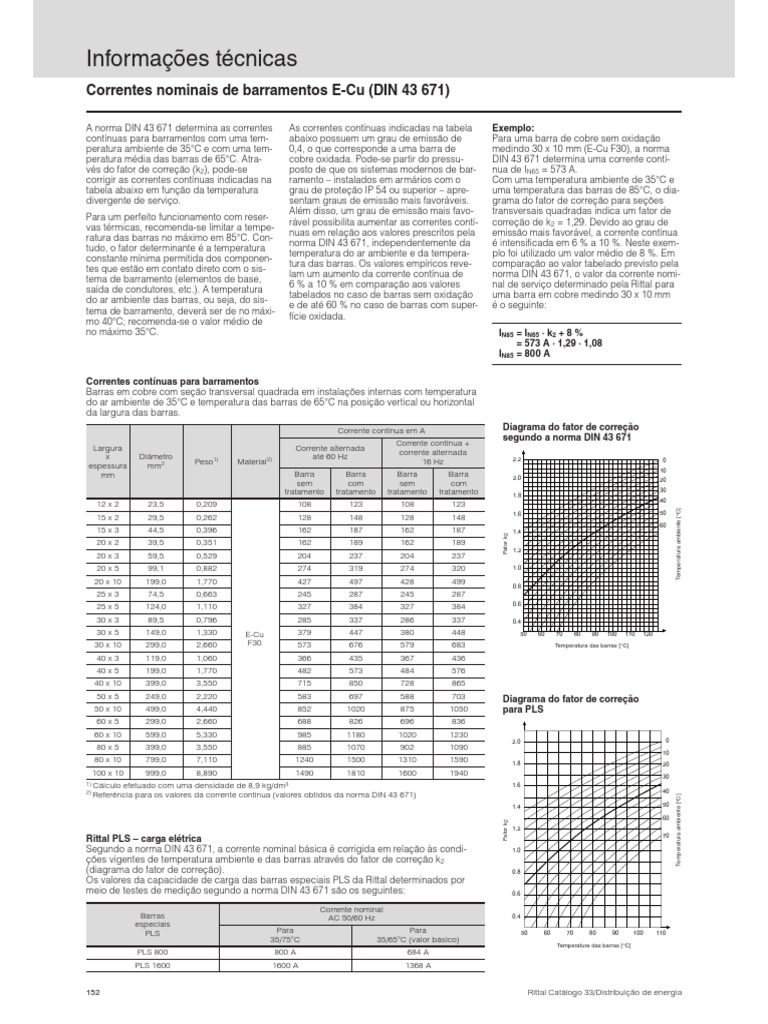 Correntes Nominais de Barramentos E-Cu (DIN 43 671) | PDF | Temperatura ...