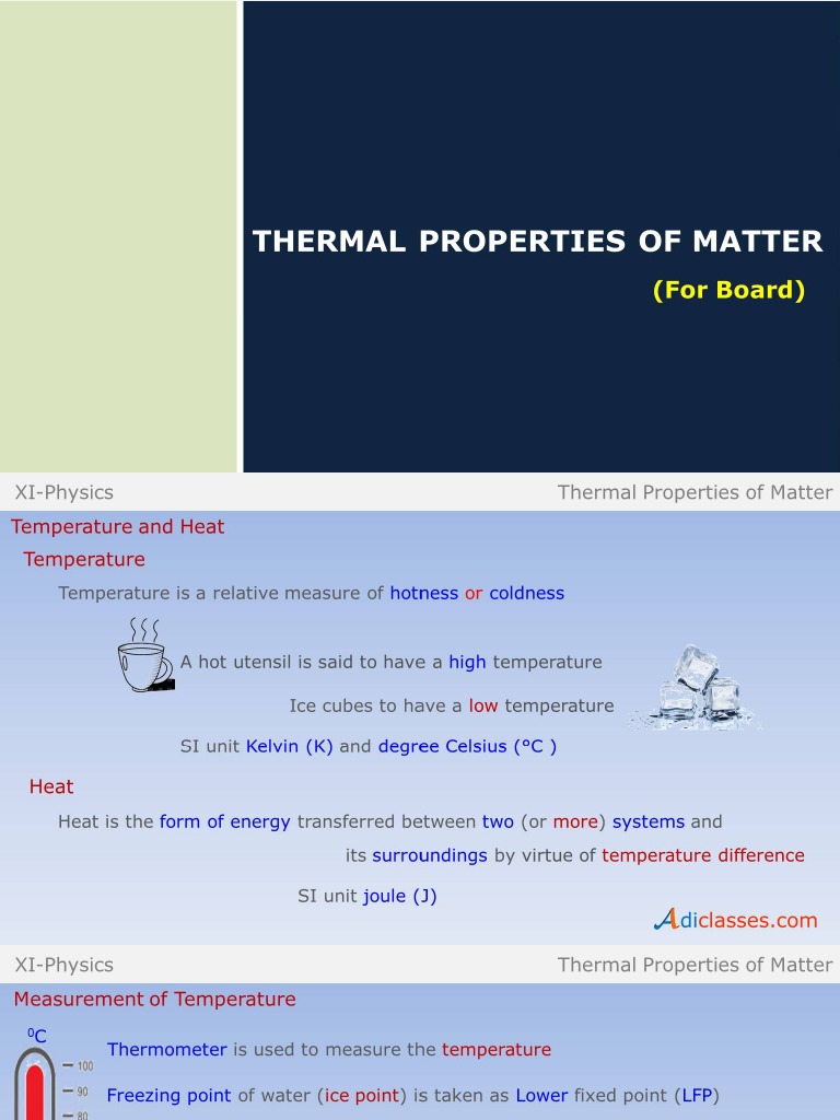 11th Physics Thermal Properties of Matter AdiClasses Part 11 | PDF