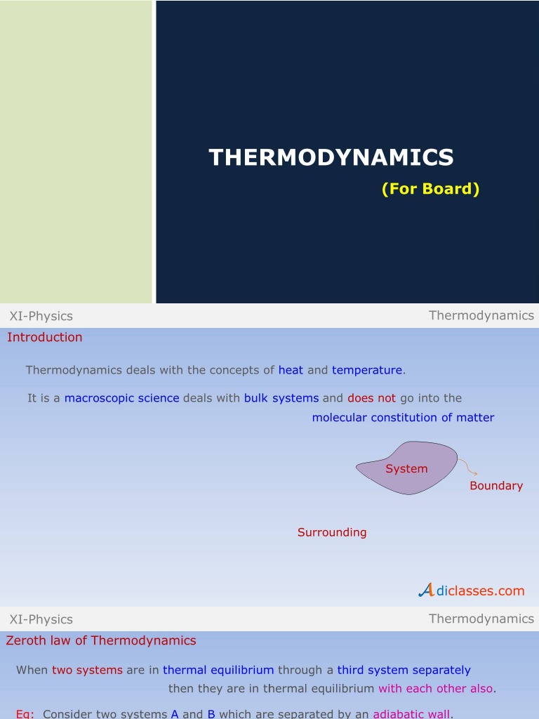 11th Physics Thermodynamics AdiClasses Part 12 | PDF
