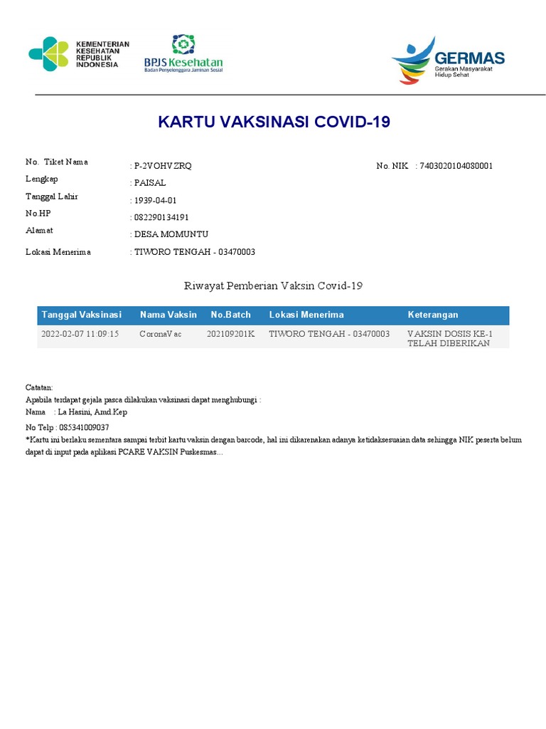 Kartu Vaksin Manual | PDF