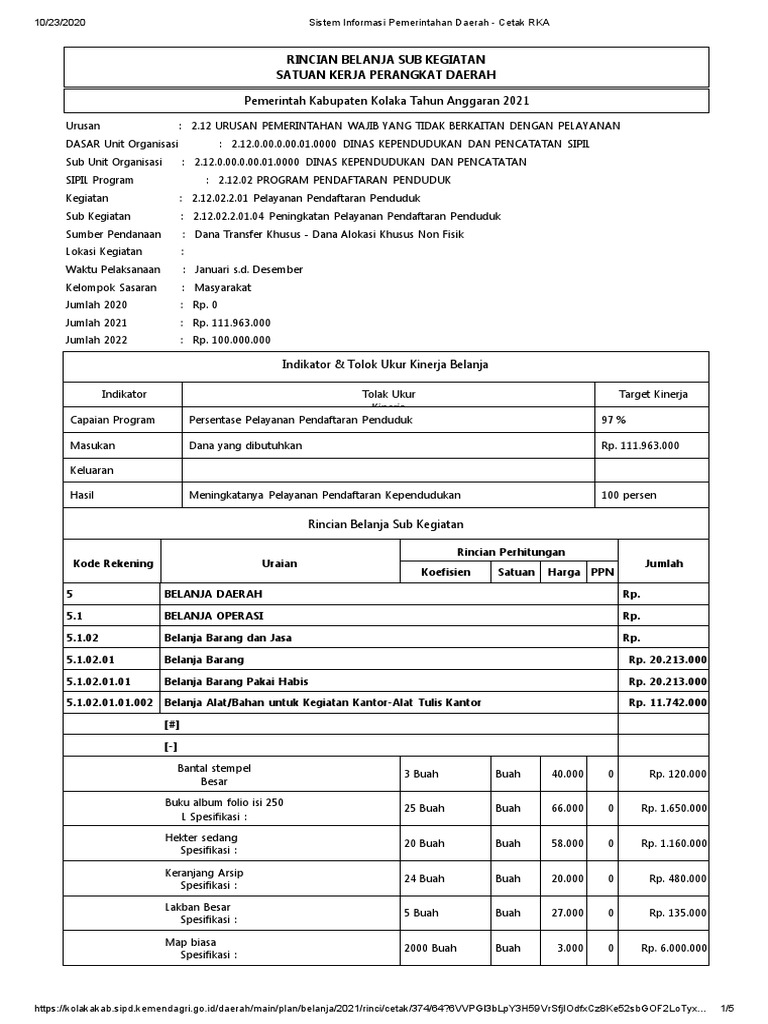 Contoh Rka SIPD | PDF
