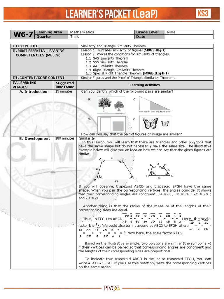 LeaP Math G9 Week 6 7 Q3 | PDF | Triangle | Elementary Geometry
