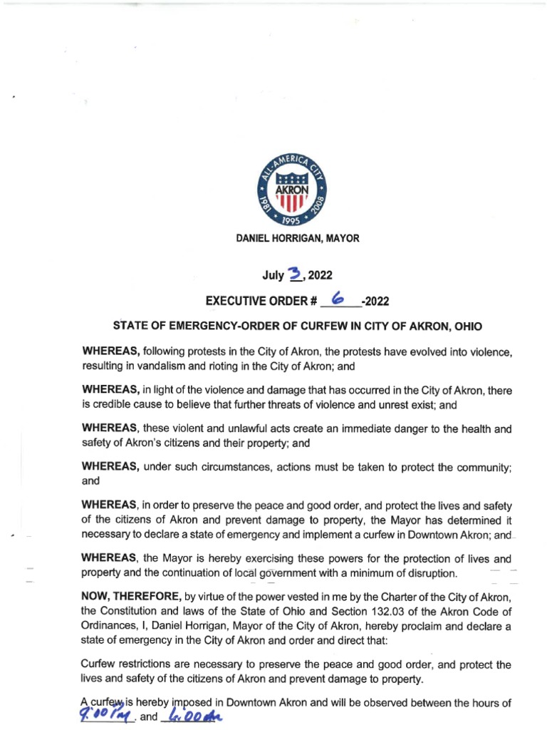 Downtown Akron Curfew Order | PDF