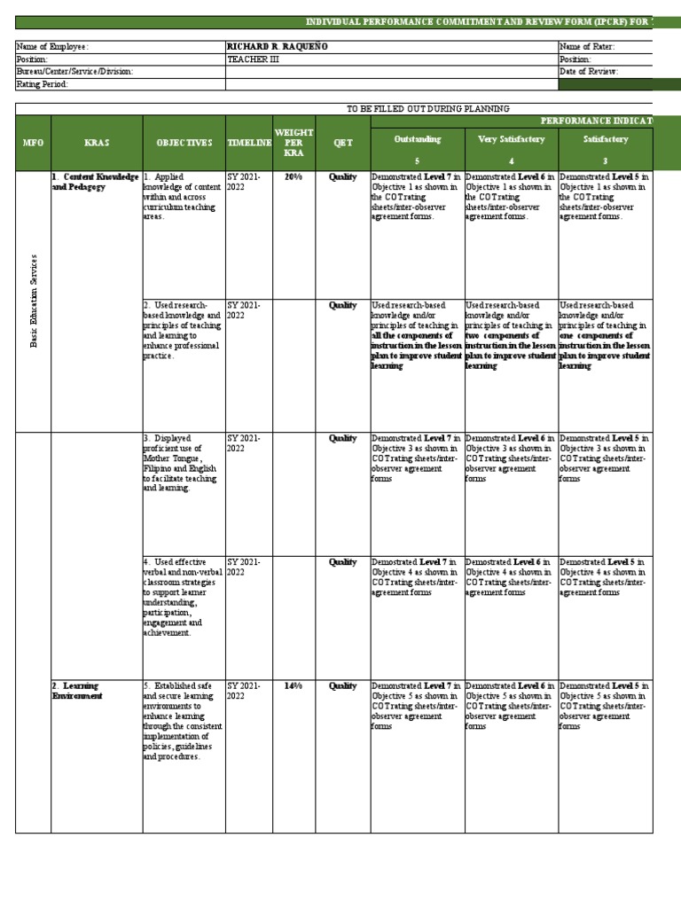IPCRF-Proficient and Highly-Proficient | PDF | Learning | Literacy
