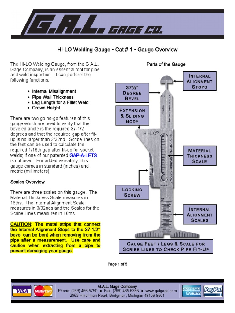 HI-LO Welding Gauge Cat 1 Usage Guide | PDF | Pipe (Fluid Conveyance ...