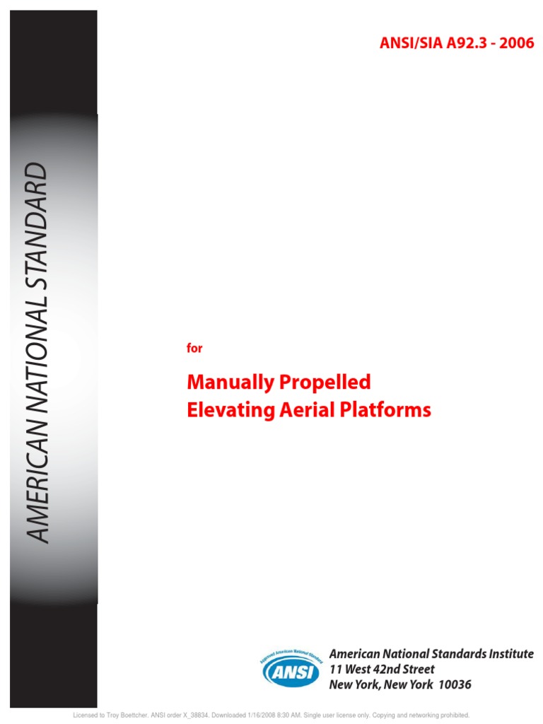 Ansi A92.3 2006 Manually Propelled Elevating Aerial Platforms | PDF ...