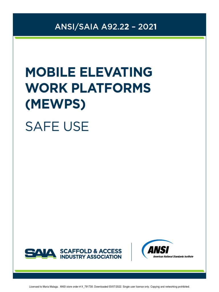 Mobile Elevating Work Platforms (Mewps) : Safe Use | PDF | Patent ...
