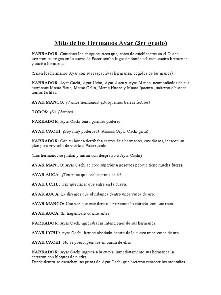 Mito de los Hermanos Ayar en Pacaritambo | PDF | Francisco Pizarro ...