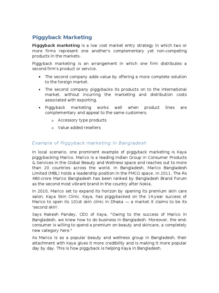 Piggyback Marketing | PDF