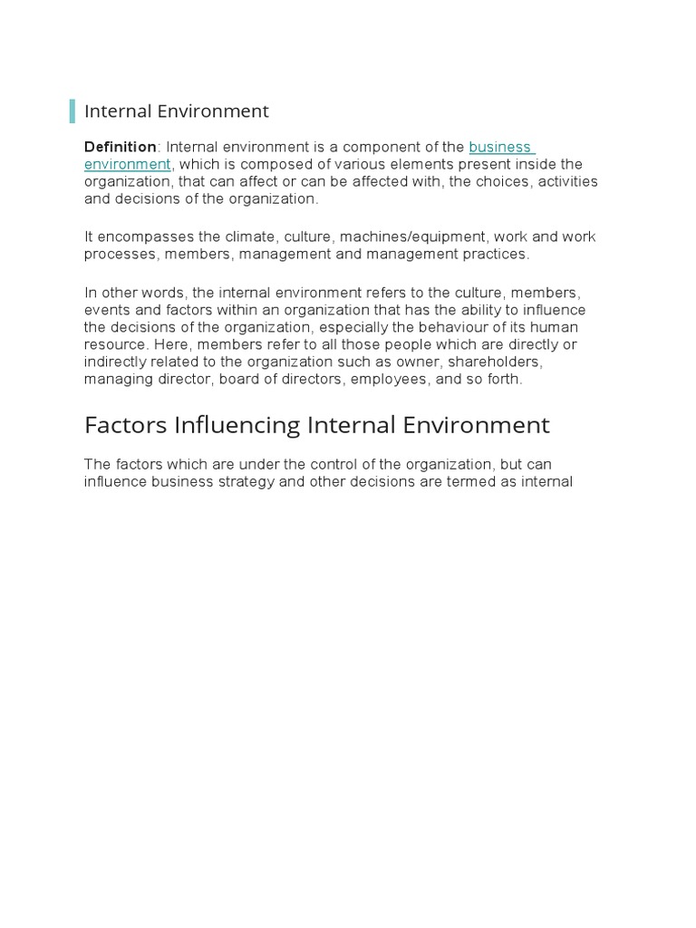 Factors Influencing Internal Environment | PDF | Organizational Culture ...
