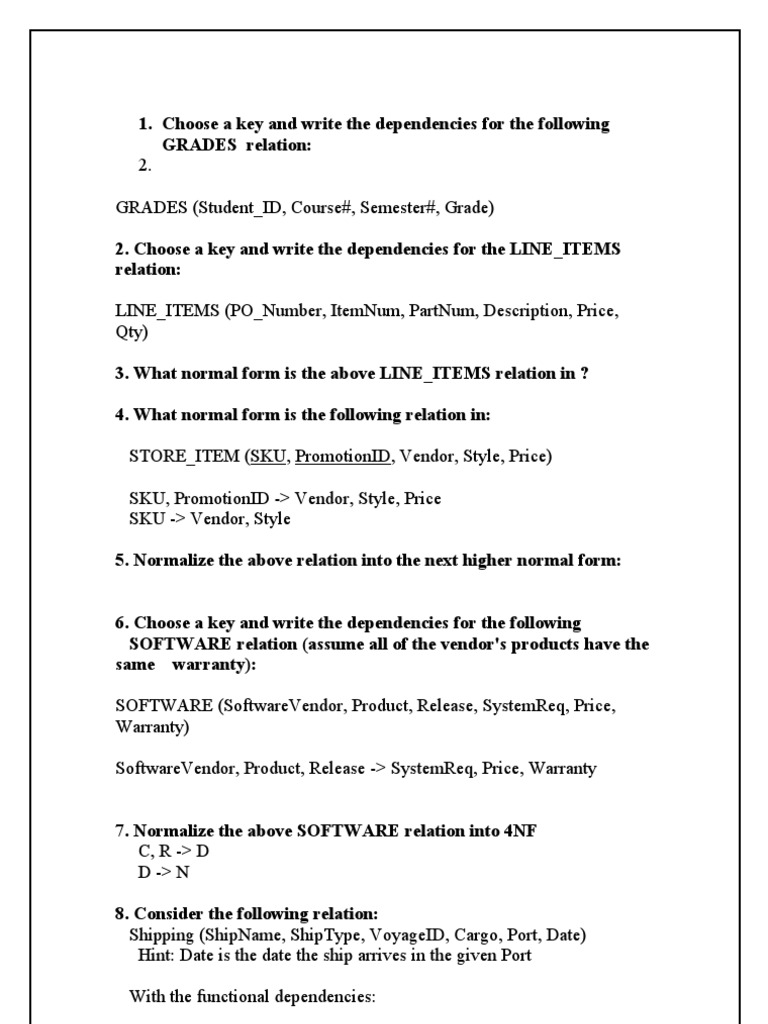 Normalization Exercises | PDF | Computer Data | Computer Engineering