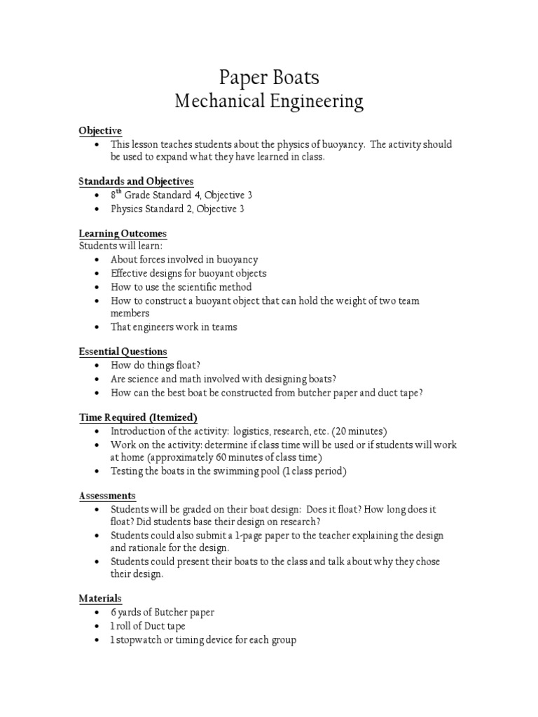 11A Paper Boats Lesson Plan | PDF | Buoyancy | Physics