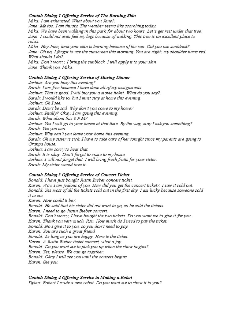 Contoh Dialog 1 Offering Service of The Burning Skin | PDF | Sunscreen