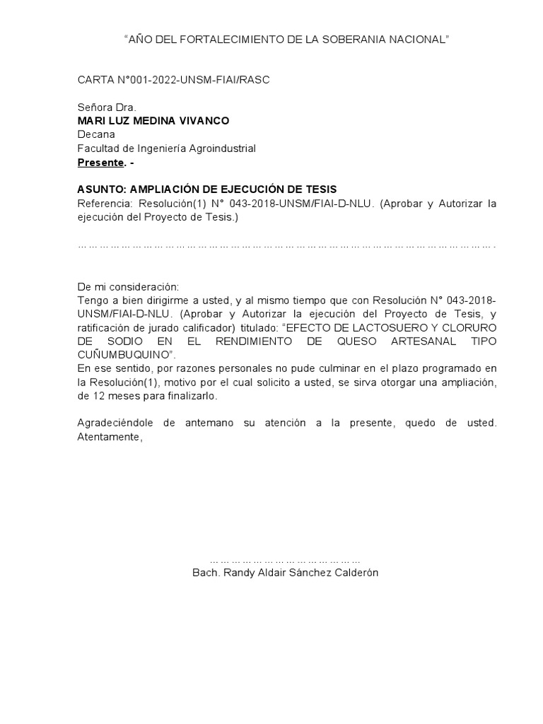 Carta de Prorroga de Presentacion Del Borrador de Tesis PDF | PDF ...