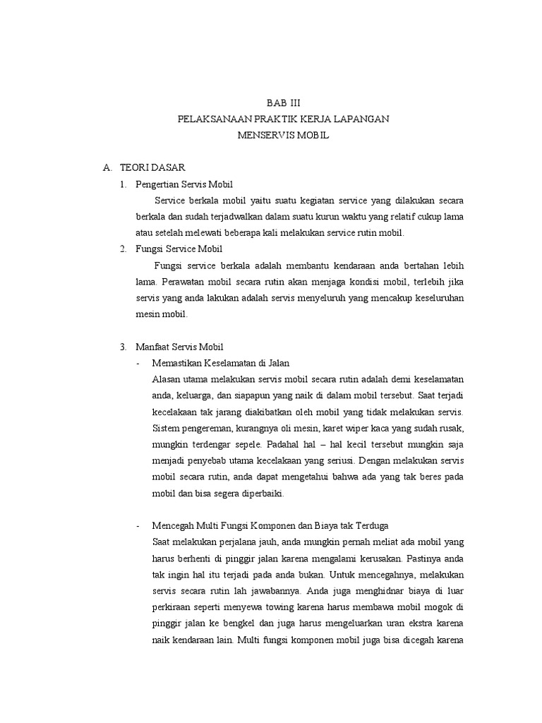 Laporan Servis Mobil | PDF