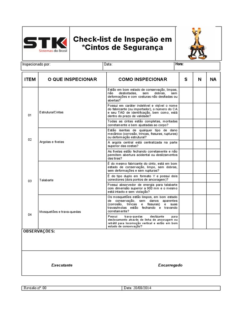Check-List de Inspecao Cintos de Segurança | PDF