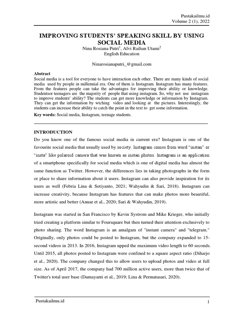 Improving Students' Speaking Skill by Using Social Media | PDF | Popular Culture & Media Studies ...