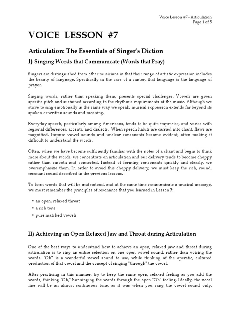Voice Lesson #7: Articulation: The Essentials of Singer's Diction I ...