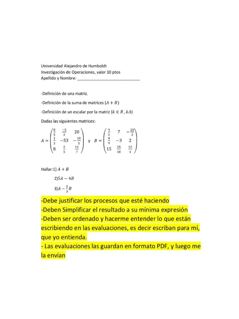 ALGEBRA LINEAL (Matrices) - Snayder Carles | PDF | Matriz (Matemáticas ...
