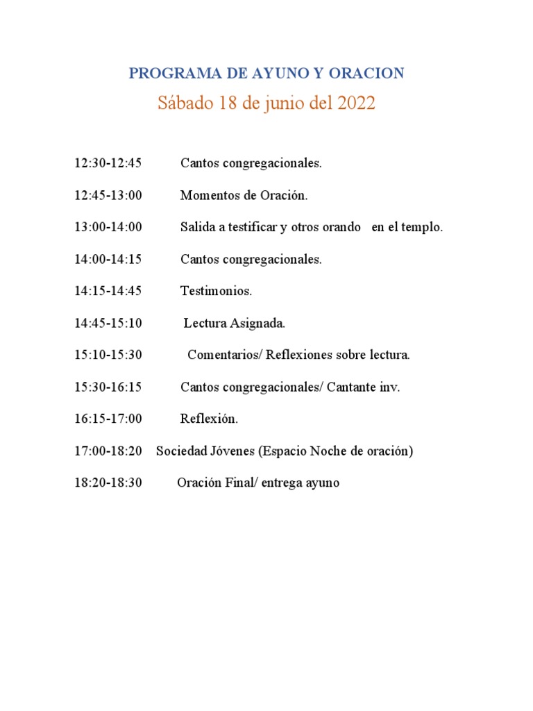 Programa de Ayuno y Oracion | PDF