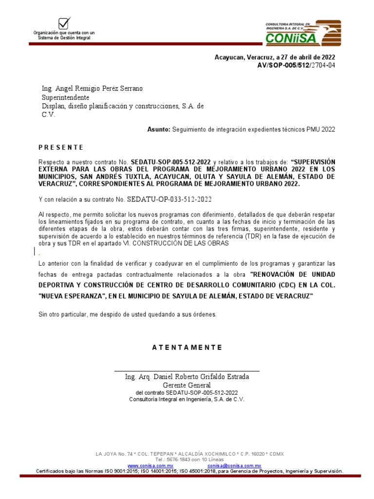 Oficio Solicitud de Programas-033 | PDF