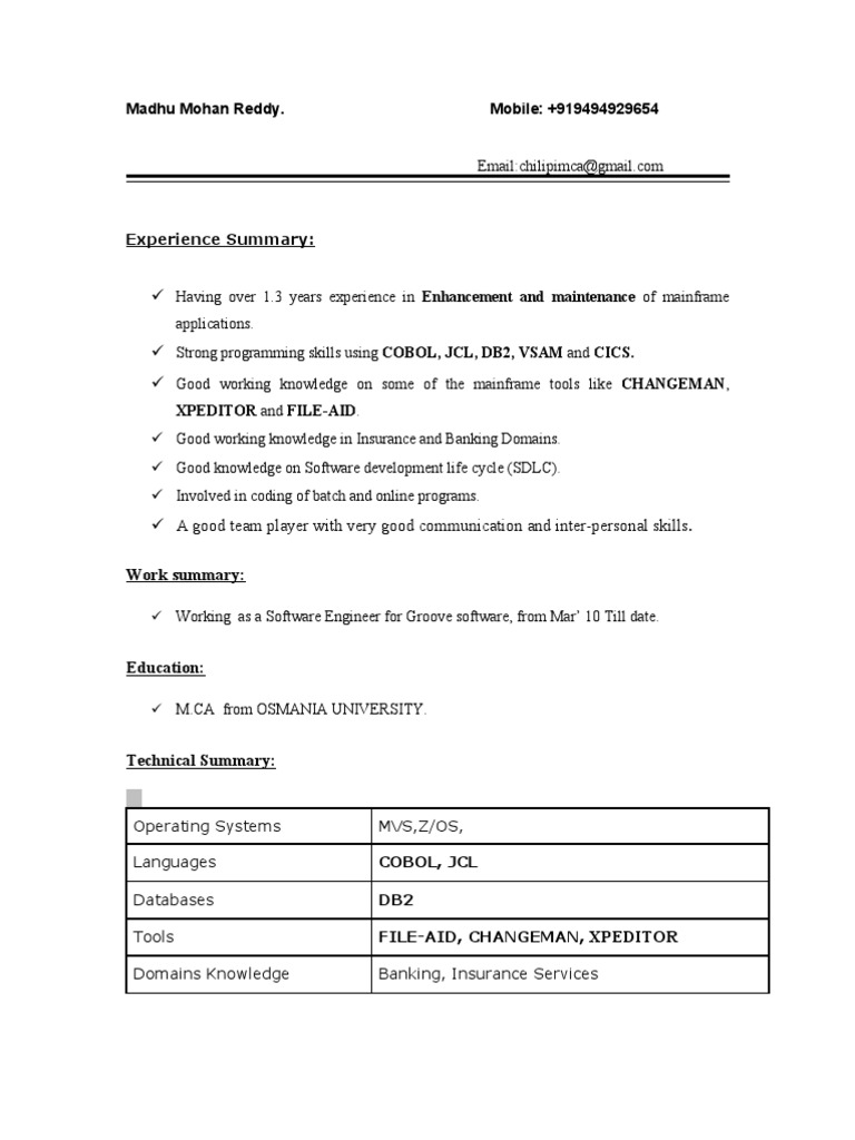 Madhu Mohan Reddy. Mobile: +919494929654 | PDF | Ibm Db2 | Databases