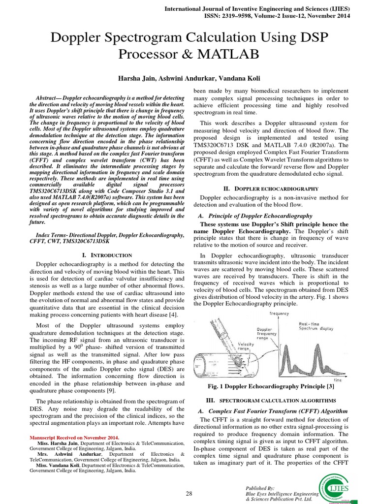 Doppler Spectrogram Calculation Using Dsp Processor And Matlab Pdf
