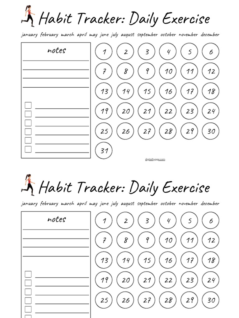 Monthly Exercise Habit Tracker A4 - Digital Hygge | PDF