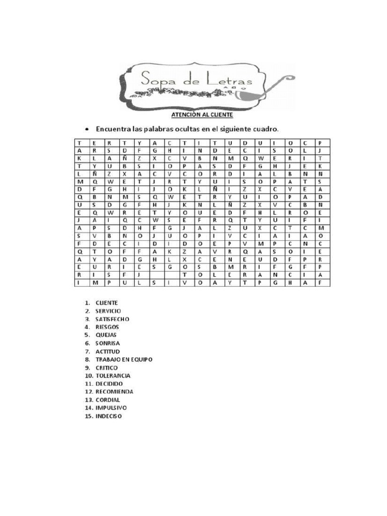 SOPA DE LETRAS SERVICIO | PDF