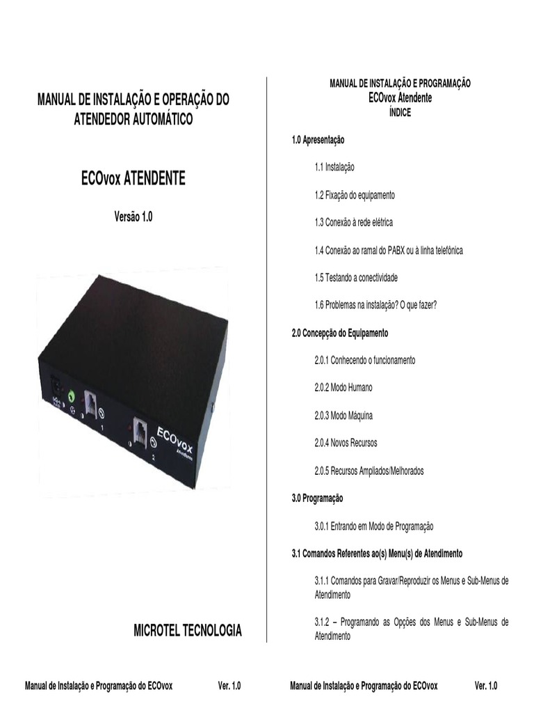 Manual Ecovox Rev1 | PDF | Telefone | Fonte de energia