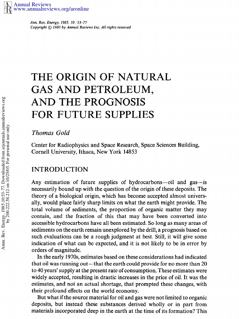 The Origin of Natural Gas and Petroleum, and The Prognosis Future ...