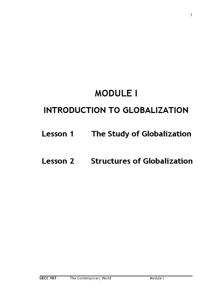 Introduction To Globalization: Lesson 1 The Study of Globalization Lesson 2 Structures of ...