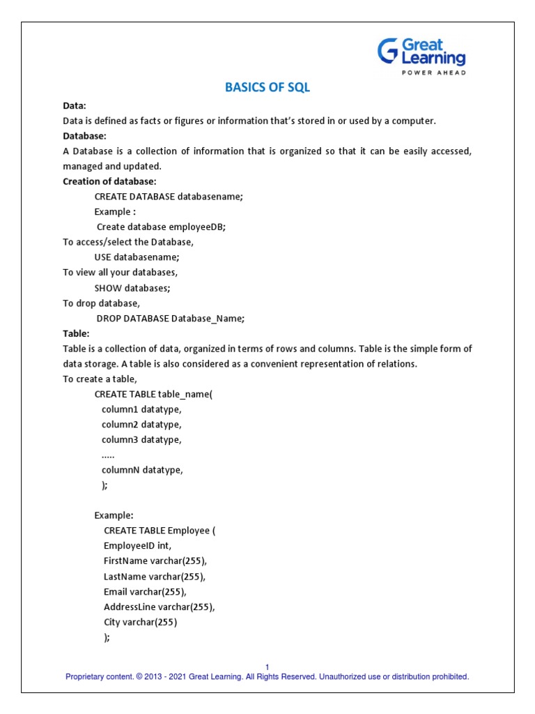 SQL - Basics | PDF | Databases | Relational Model