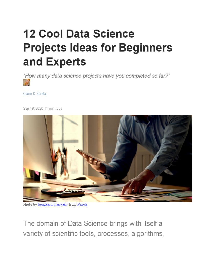 12 Cool Data Science Projects Ideas For Beginners and Experts | PDF ...