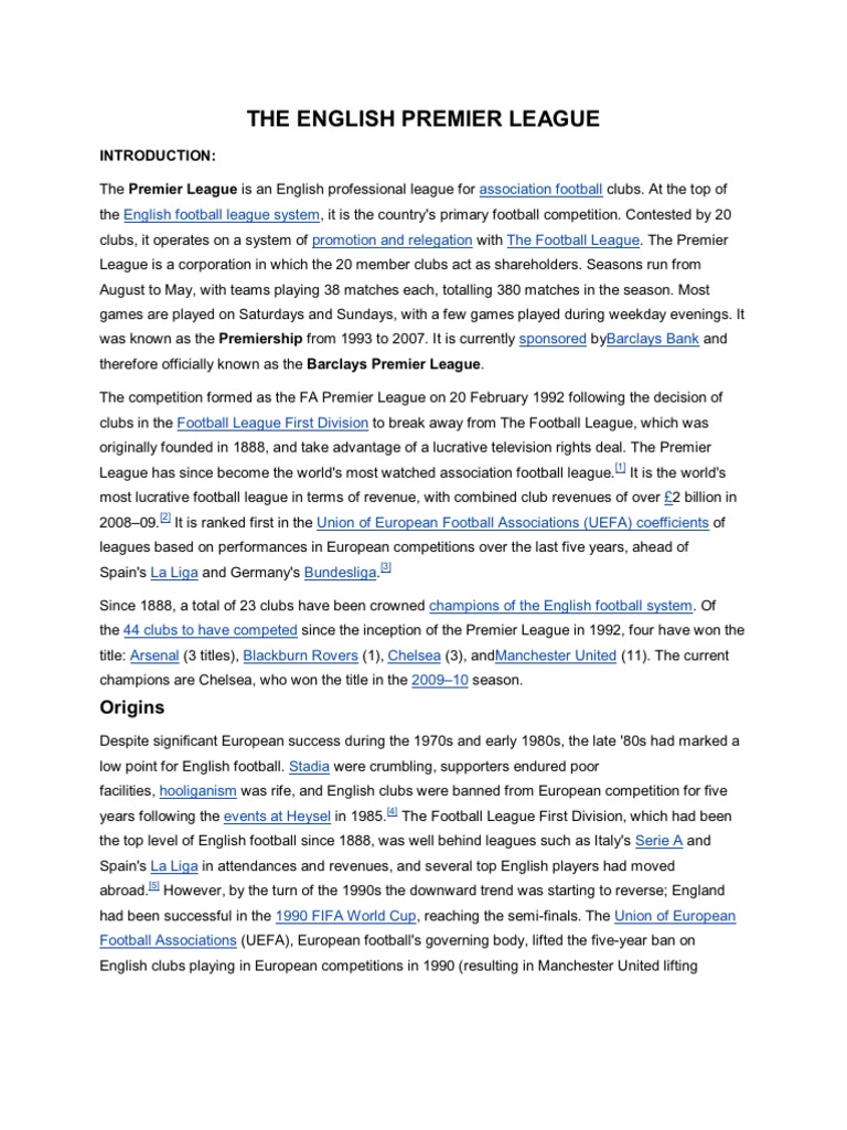 The English Premier League | PDF | Premier League | Uefa Champions League