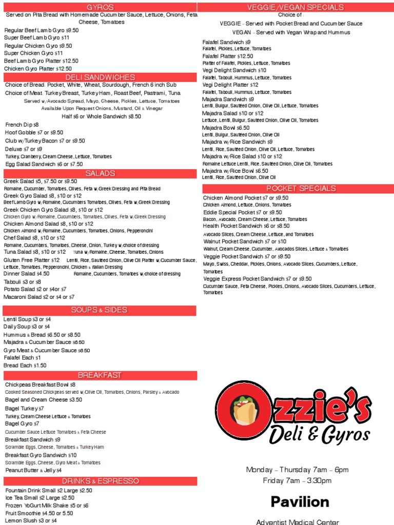 Ozzie's Deli Gyro and Sandwich Menu | PDF | Salad | Sandwich
