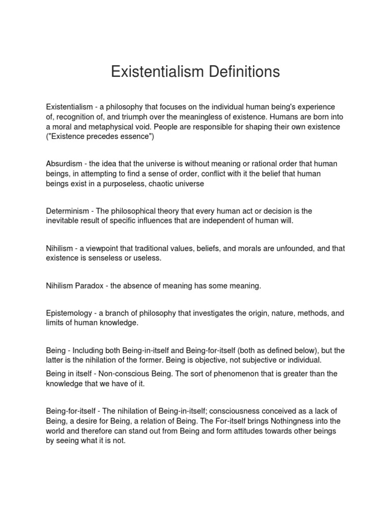 Existentialism Definitions | Download Free PDF | Existentialism | Epistemology