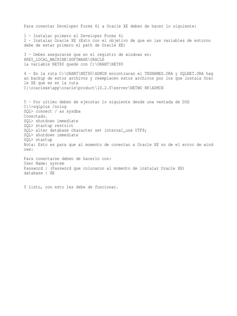 Conexión de Developer Forms 6i a Oracle XE | PDF