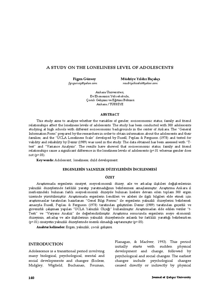 A Study On The Loneliness Level of The Adolescents | PDF