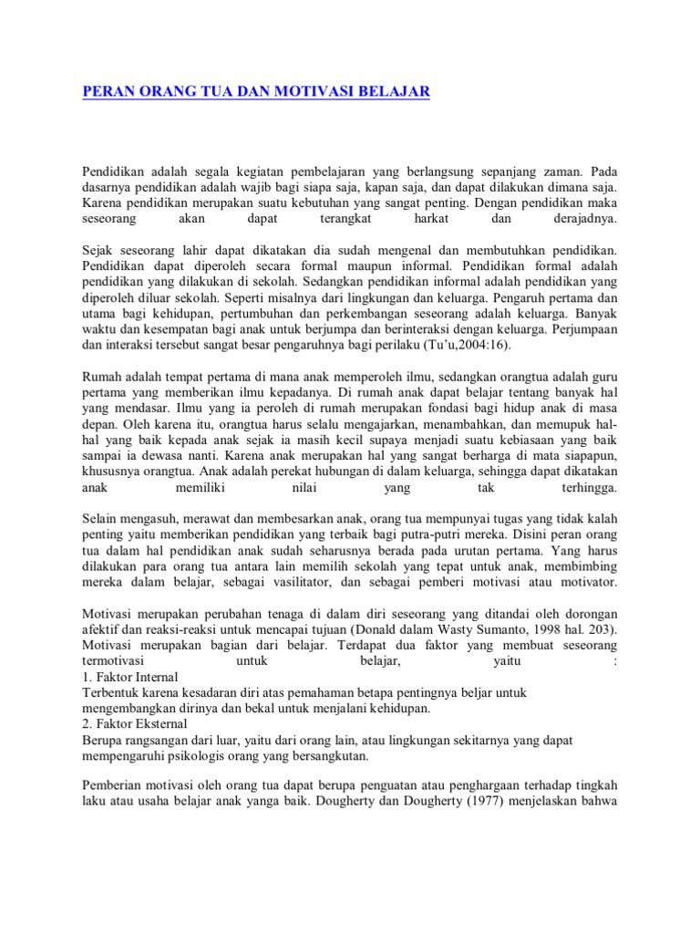 Peran Orang Tua Dan Motivasi Belajar | PDF