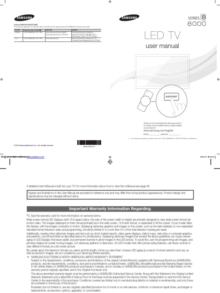 Samsung Un46es8000 46 - 3d 1080p Led-Lcd TV Un46es8000 | PDF | Menu ...