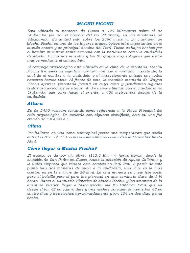 Machu Picchu | PDF | Ciencias sociales