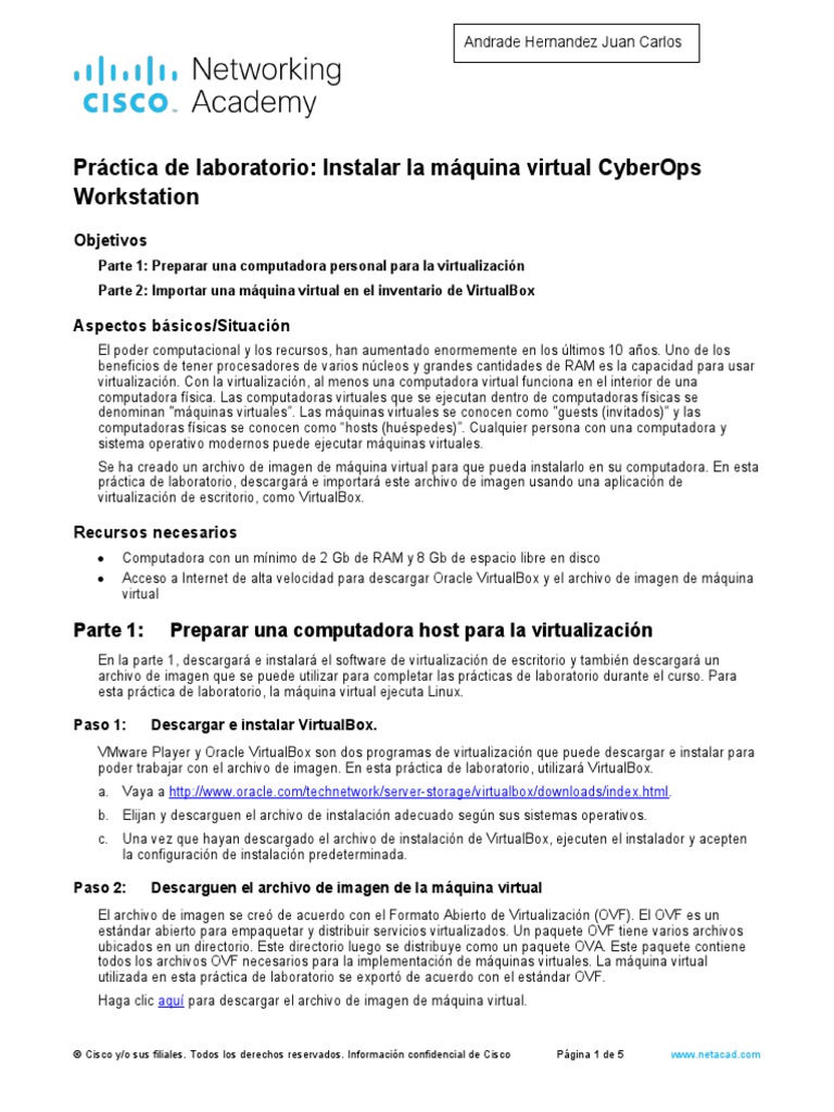 1.1.1.4 Lab - Installing The CyberOps Workstation Virtual Machine | PDF | Redes de computadoras ...