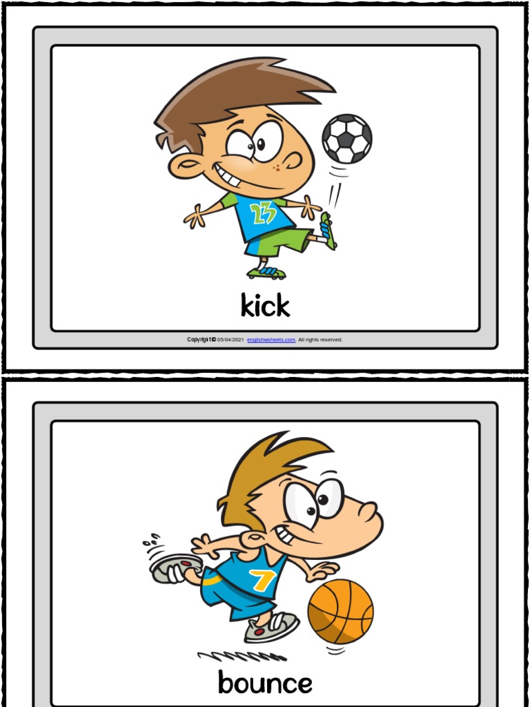 sports verbs vocabulary esl printable flashcards with words for kids | PDF