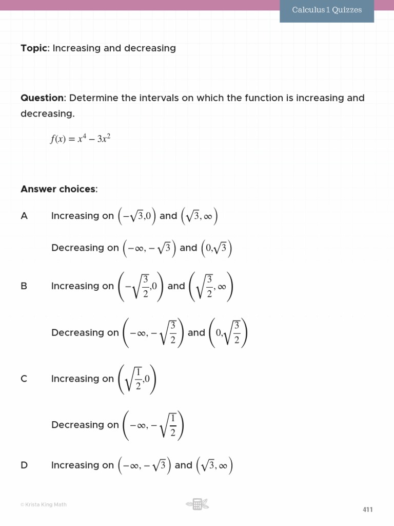 2.1 Increasing and Decreasing PDF | PDF | Function (Mathematics) | Derivative