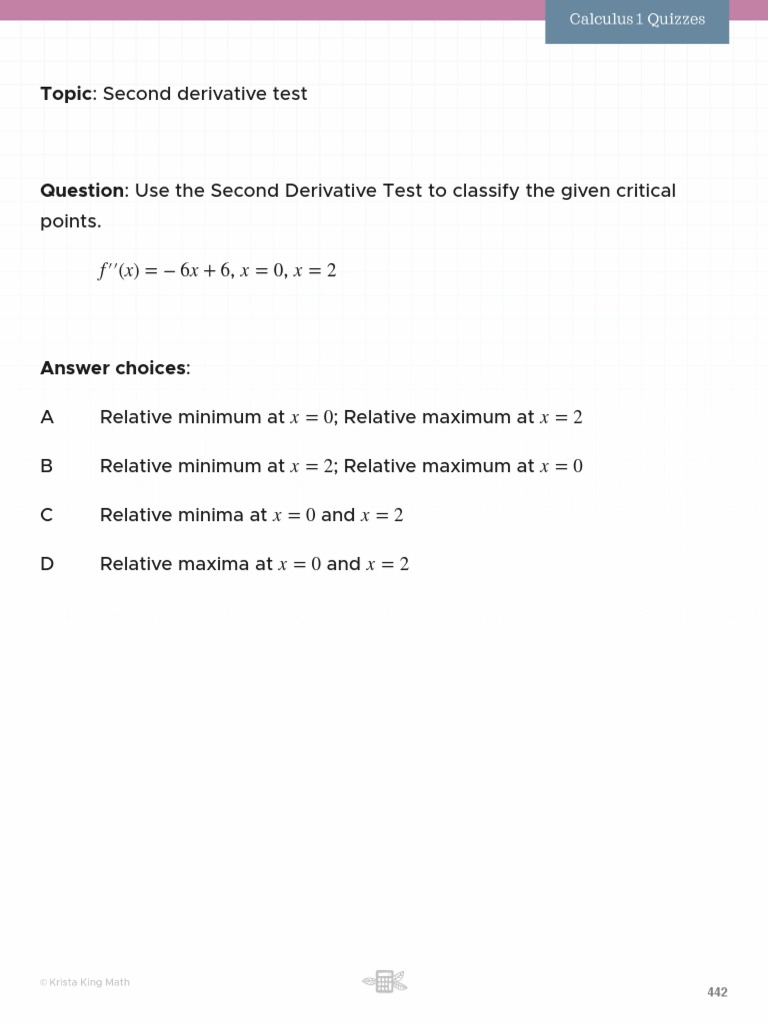 Second Derivative Test Solutions | PDF | Maxima And Minima ...
