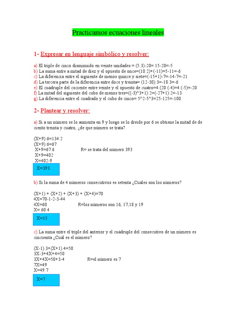 Practicamos Ecuaciones Lineales | PDF