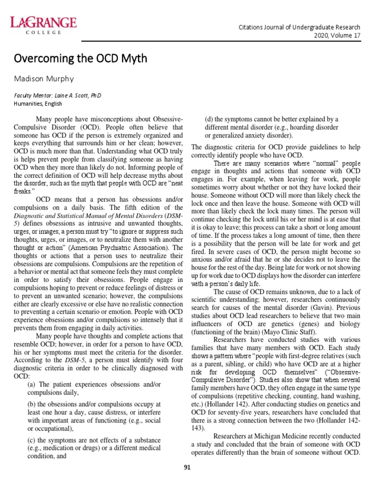 Overcoming The OCD Myth: Madison Murphy | PDF | Obsessive–Compulsive ...