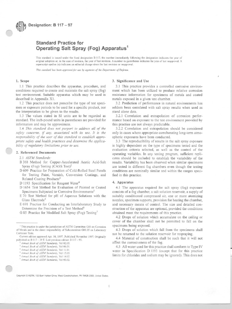 Astm B 117 - 97 | PDF
